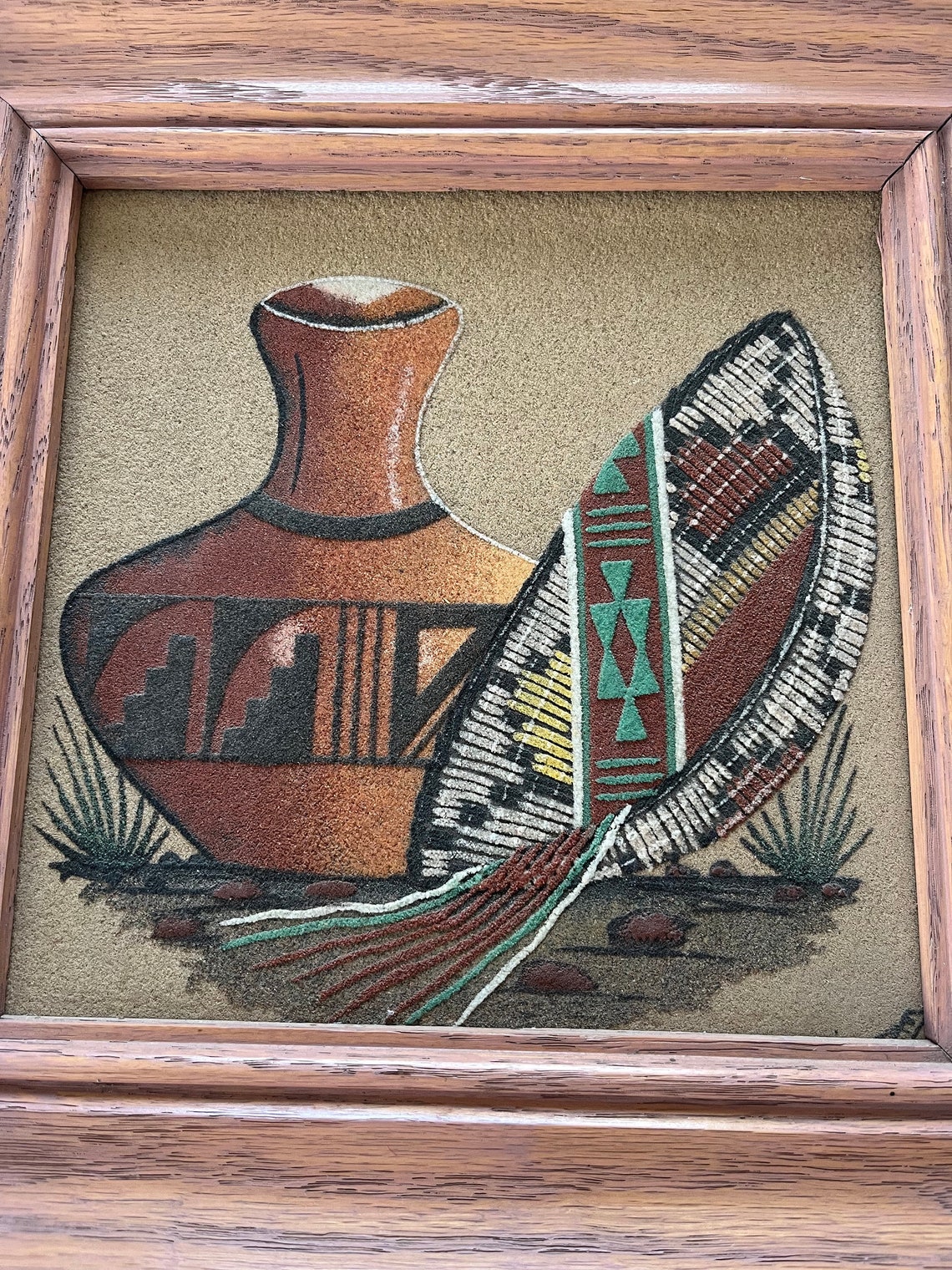 Vintage Navajo Sand Painting by Edgar Josea Pottery & Basket Native ...