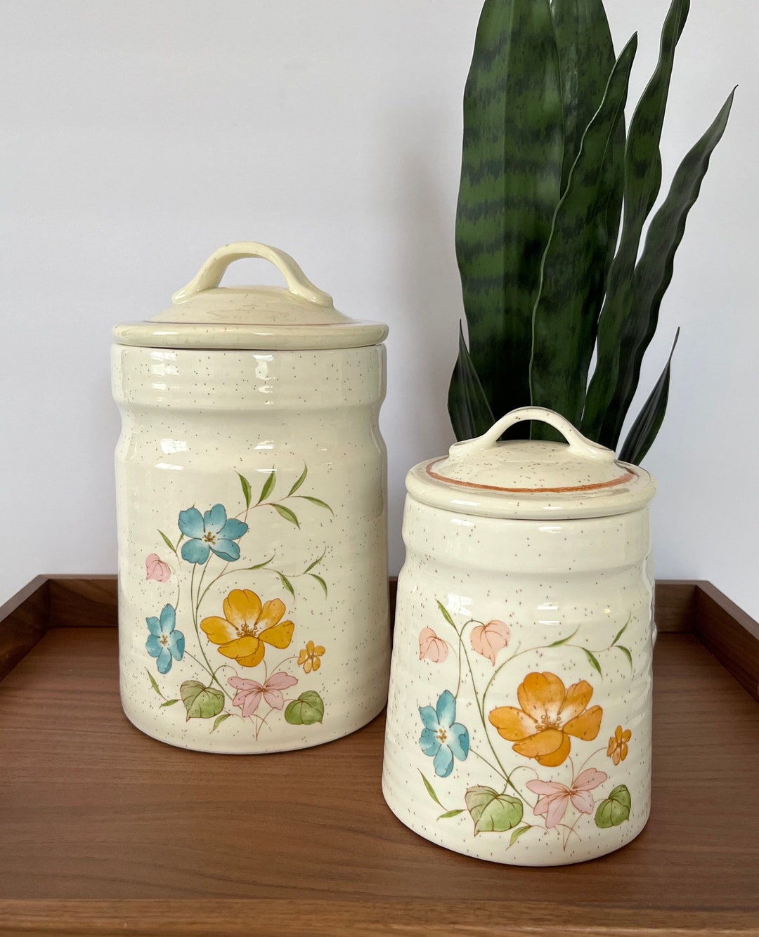 Vintage 1980s Treasure Craft Floral Poppy Ceramic Canister Set of 2 ...