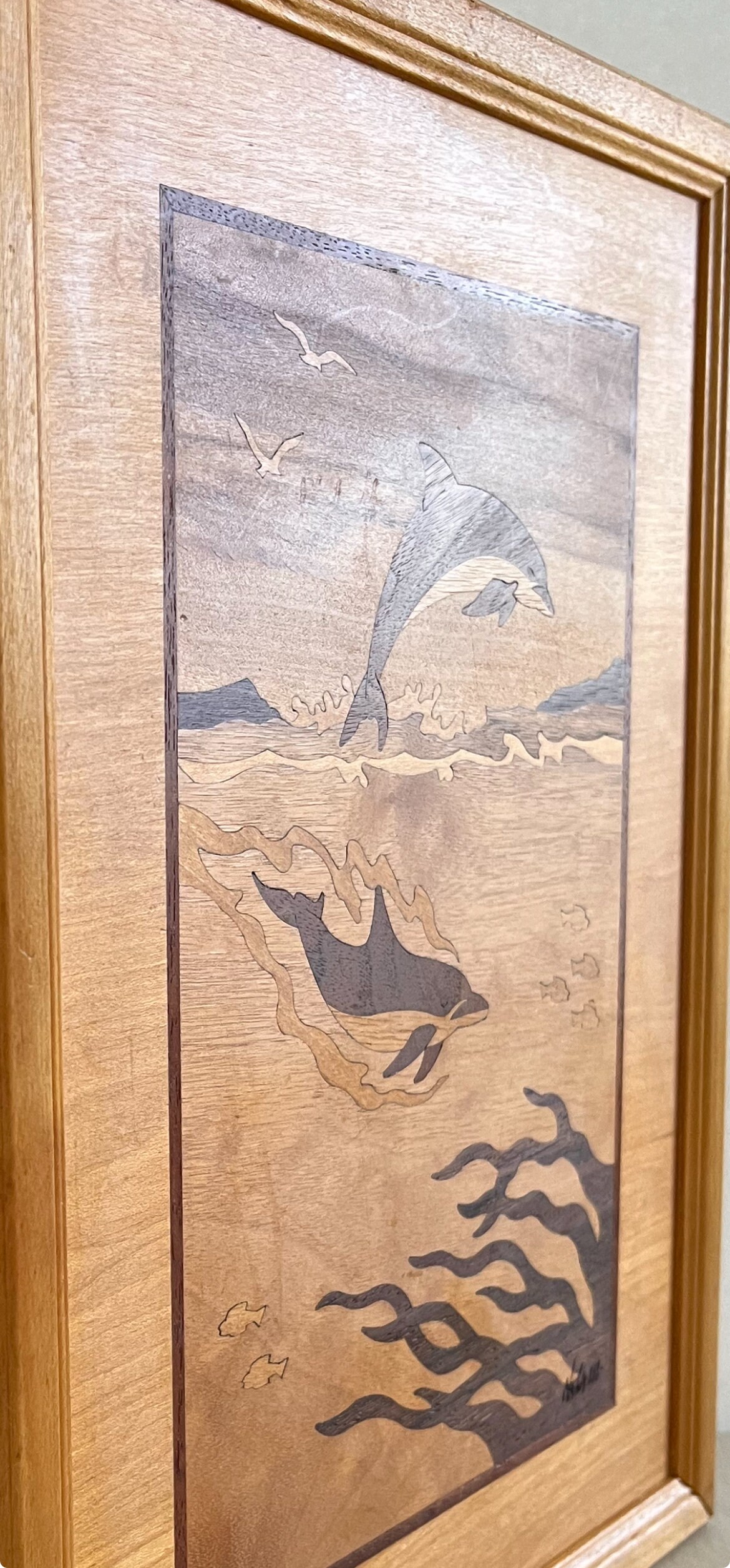 Hudson River Inlay Marquetry dolphins by Jeff Nelson Vintage Wood Wall ...