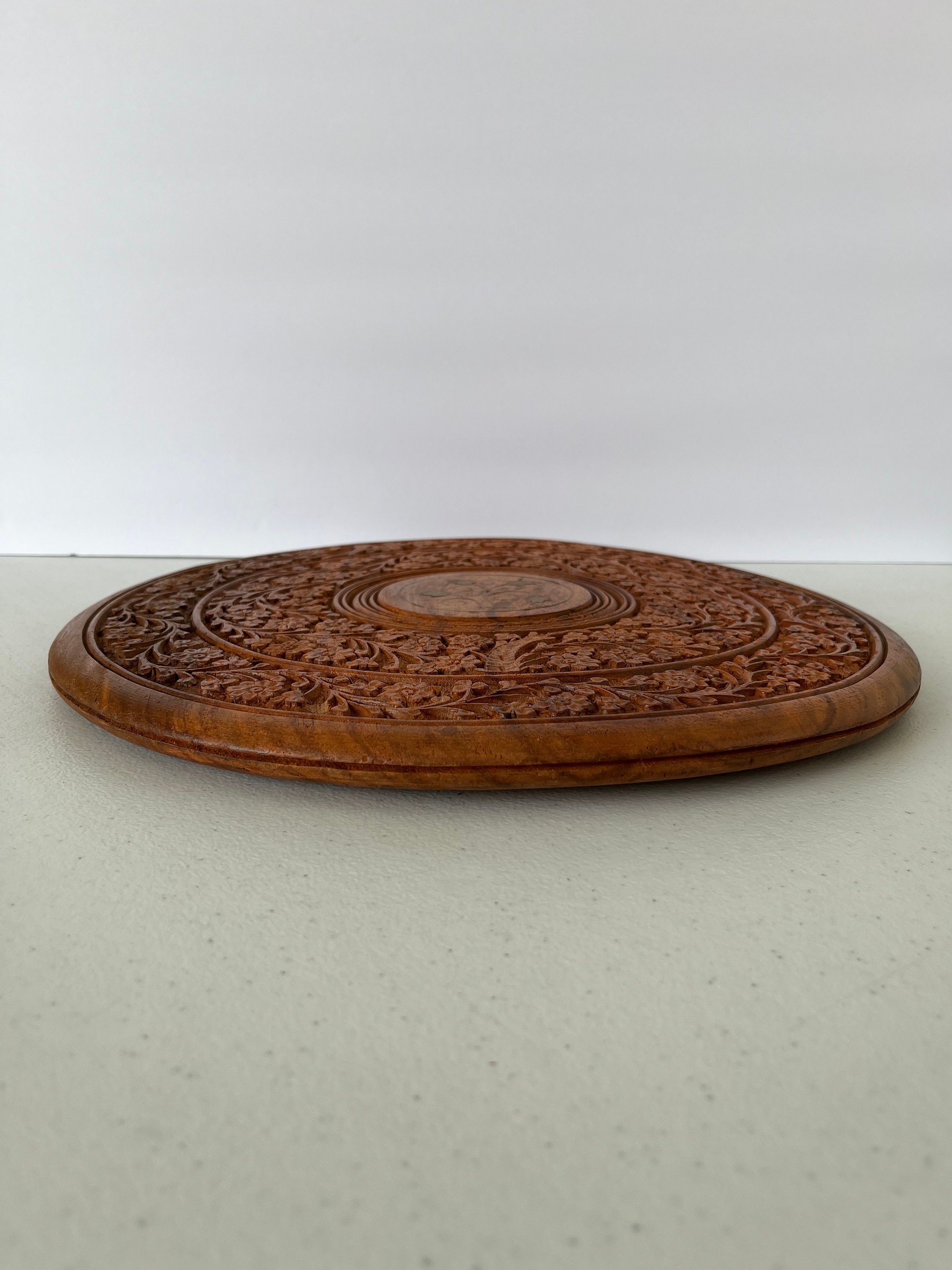 Vintage Hand Carved Wood Ritual Plate Tray With Brass Inlay Made in ...
