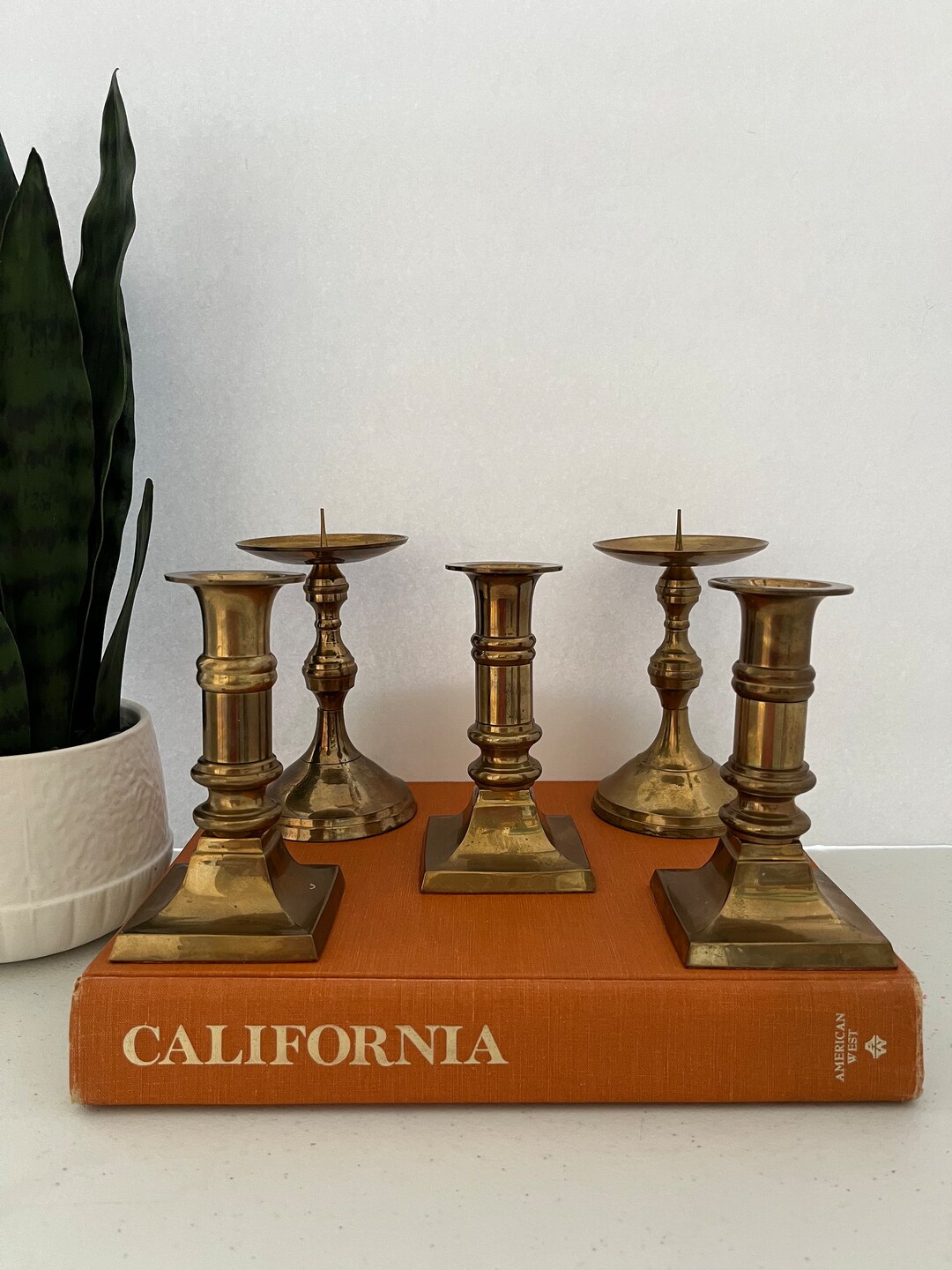 Vintage Brass Candlestick Holders Square and Round Bases Set of 5 - Etsy