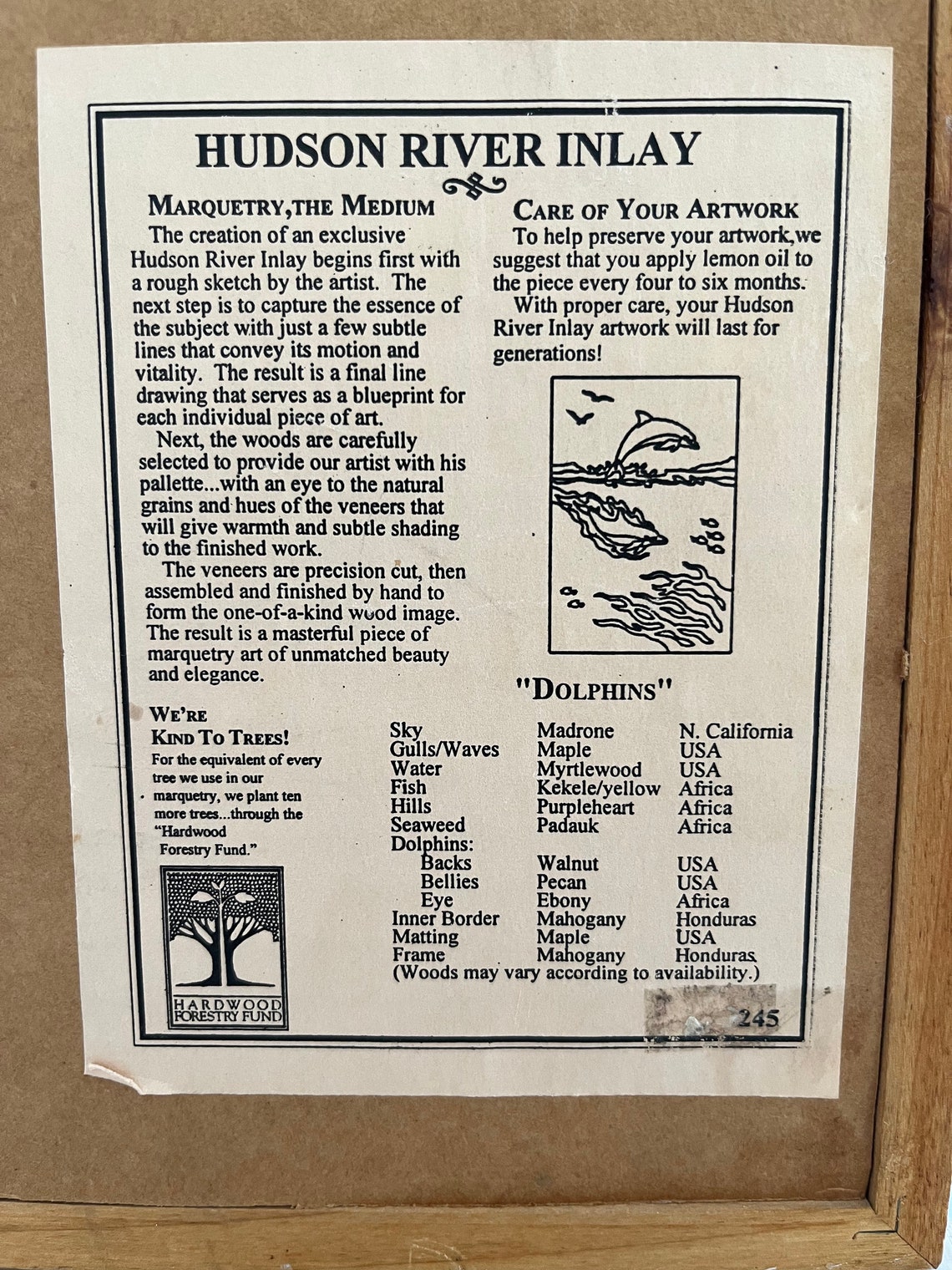 Hudson River Inlay Marquetry dolphins by Jeff Nelson Vintage Wood Wall ...