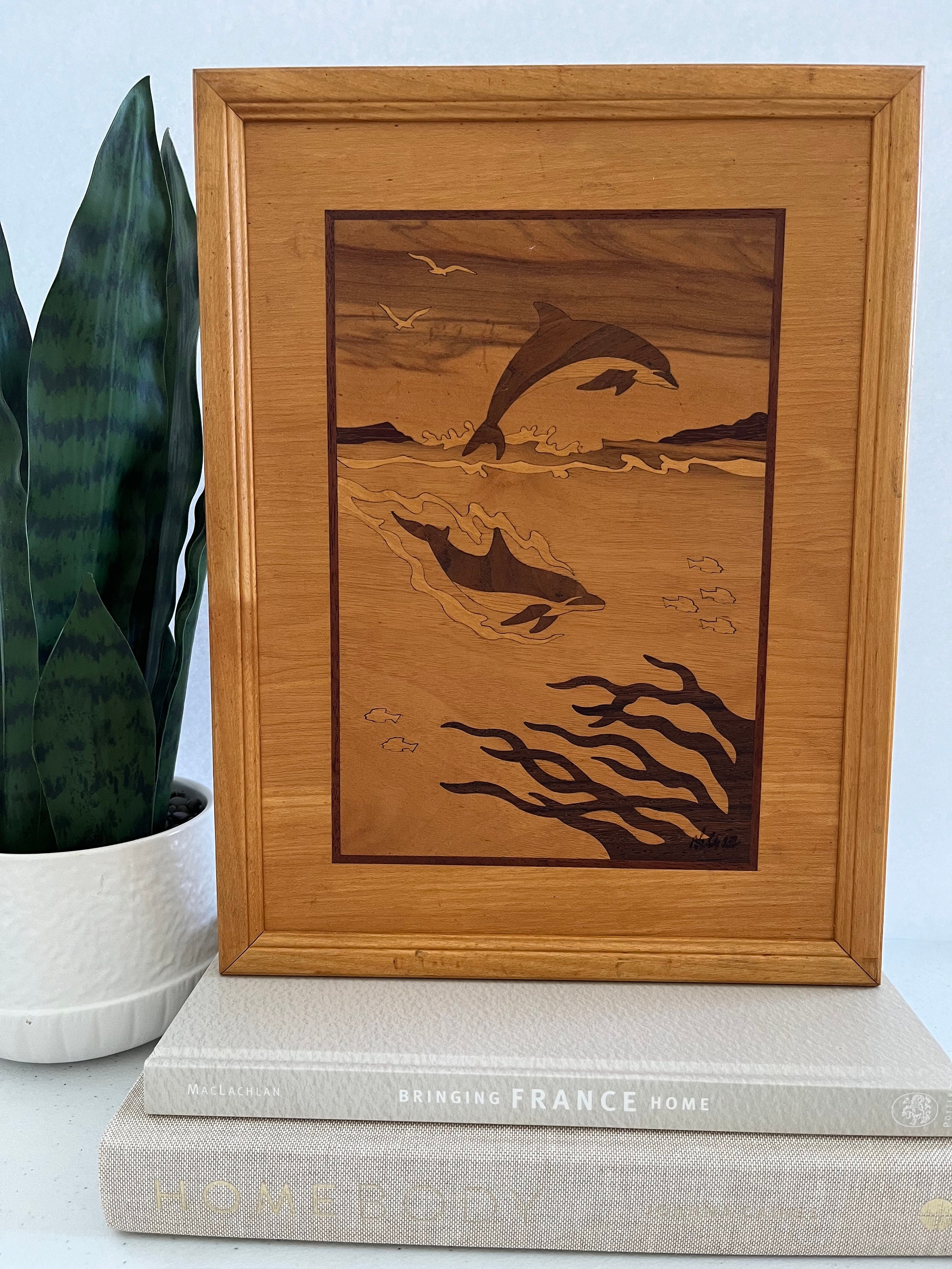 Hudson River Inlay Marquetry dolphins by Jeff Nelson Vintage Wood Wall ...