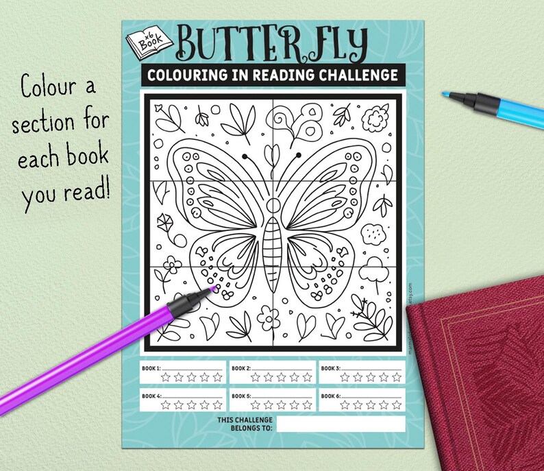Butterfly Reading Chart Reading Tracker: Kids Colouring Activity Sheet ...