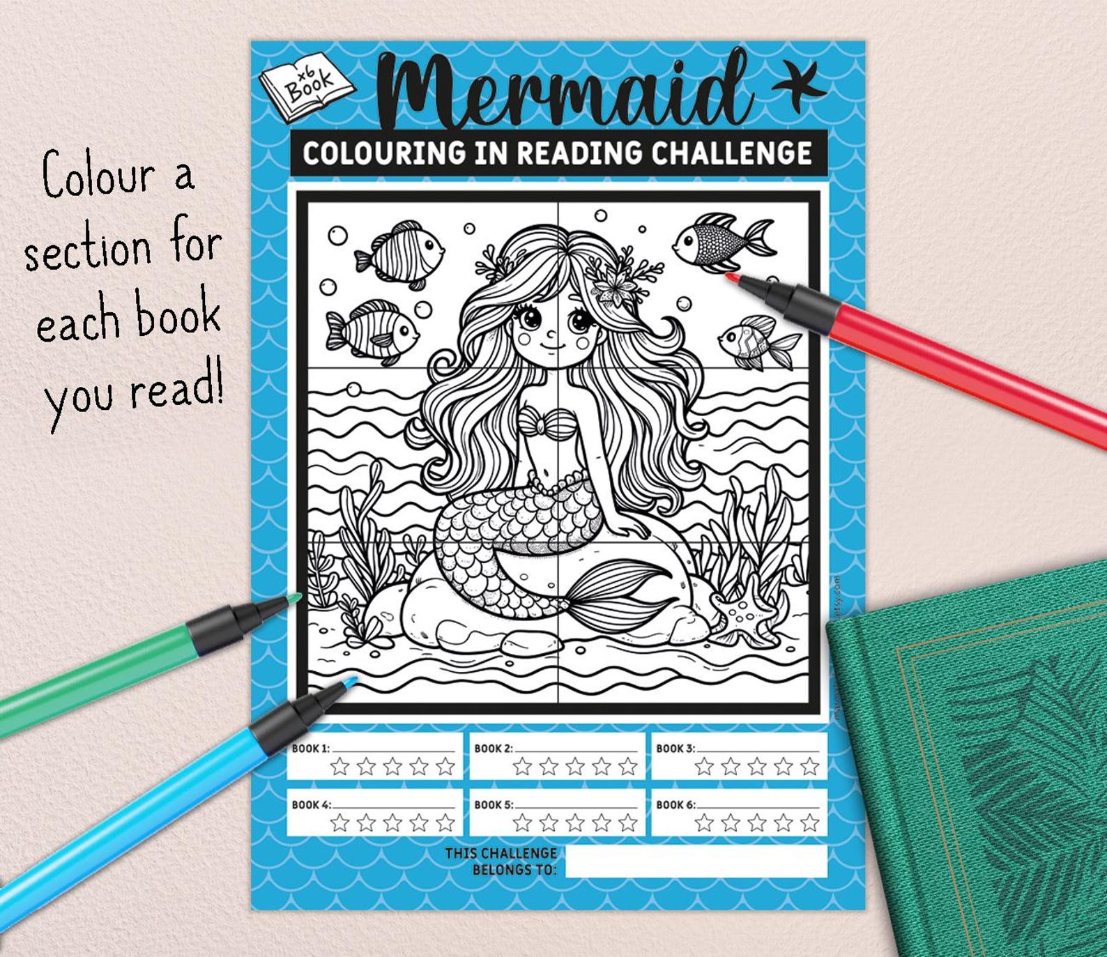 Mermaid Reading Chart: Kids' Colouring Activity Sheet (digital Download ...