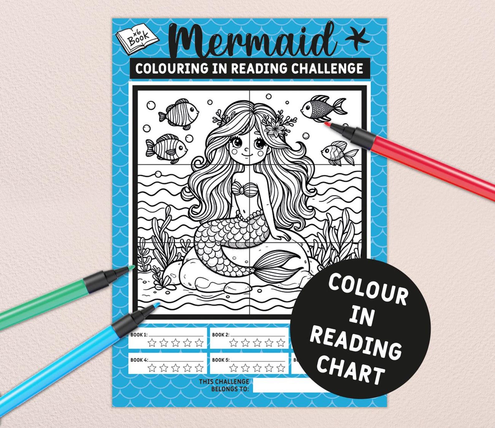 Mermaid Reading Chart: Kids' Colouring Activity Sheet (digital Download ...