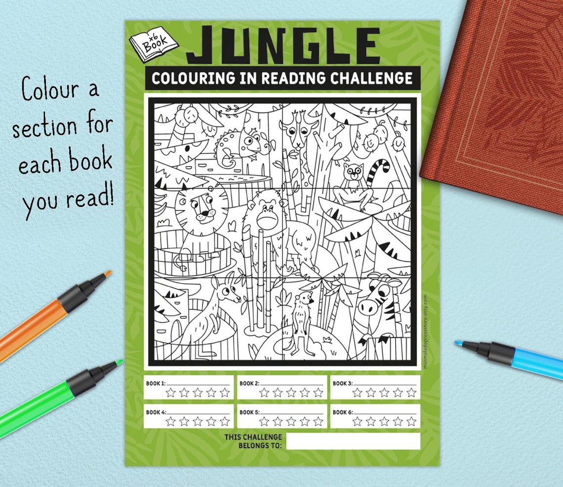 Jungle Reading Chart: Kids' Colouring Activity Sheet (digital Download ...