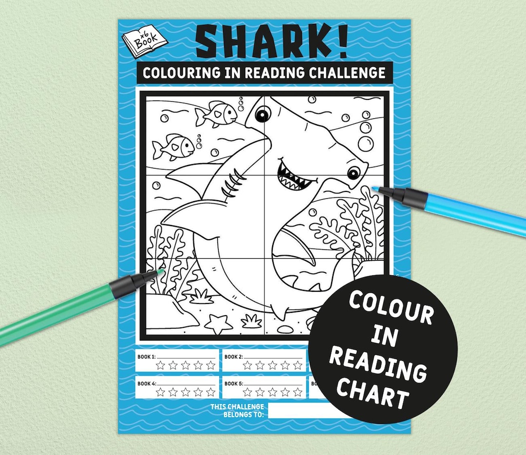Sharks Reading Chart Reading Tracker: Kids Colouring Activity Sheet ...