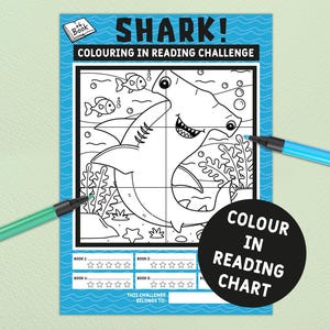 Sharks Reading Chart Reading Tracker: Kids Colouring Activity Sheet ...