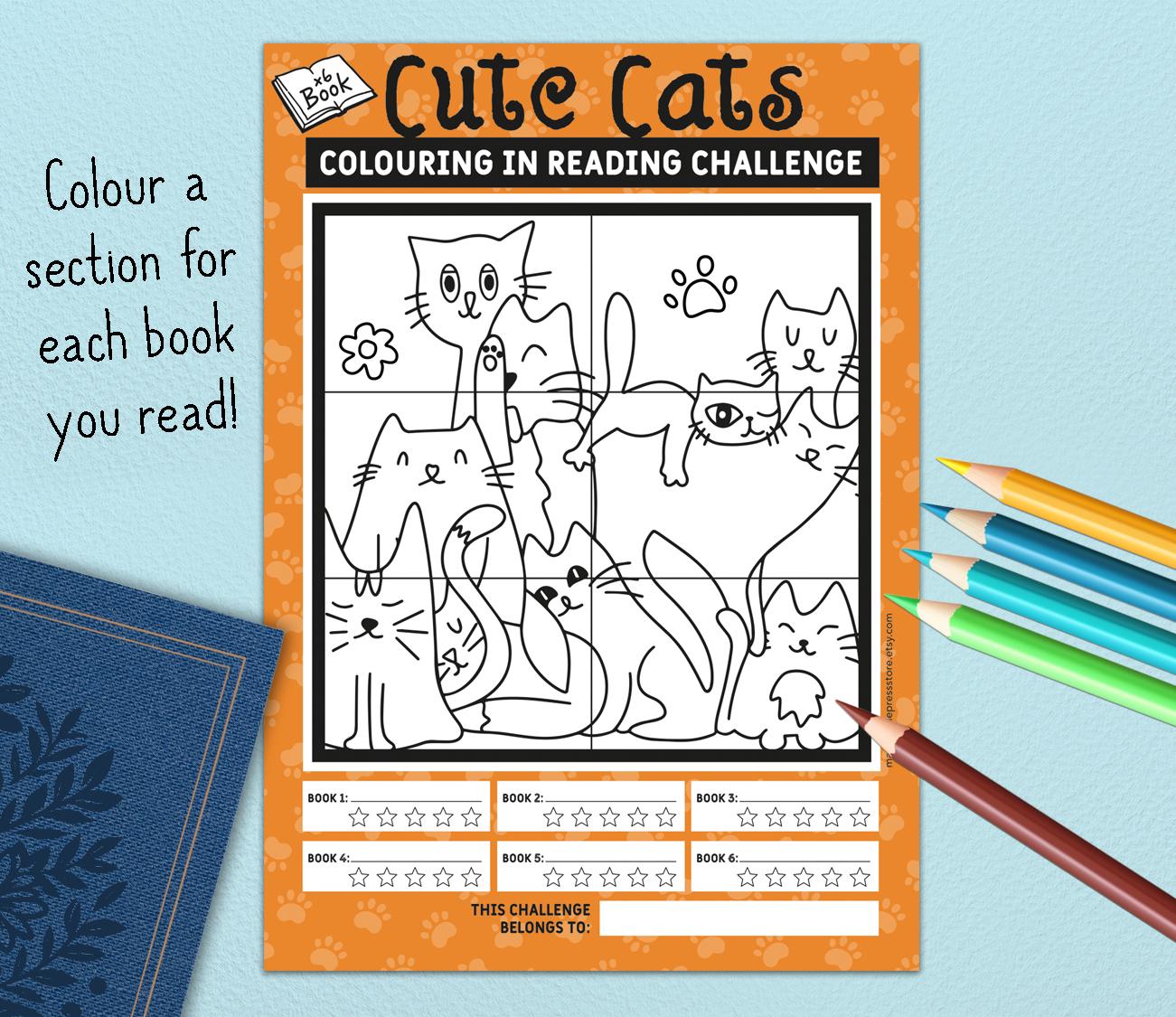 Cats Reading Chart: Kids' Colouring Activity Sheet (digital Download ...