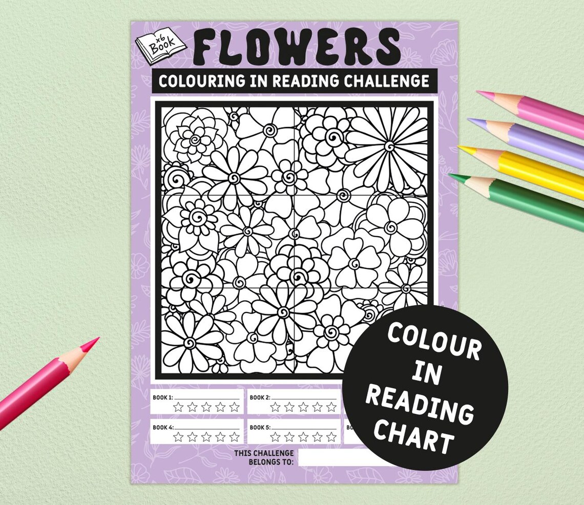 Flowers Reading Chart: Kids' Colouring Activity Sheet (digital Download ...