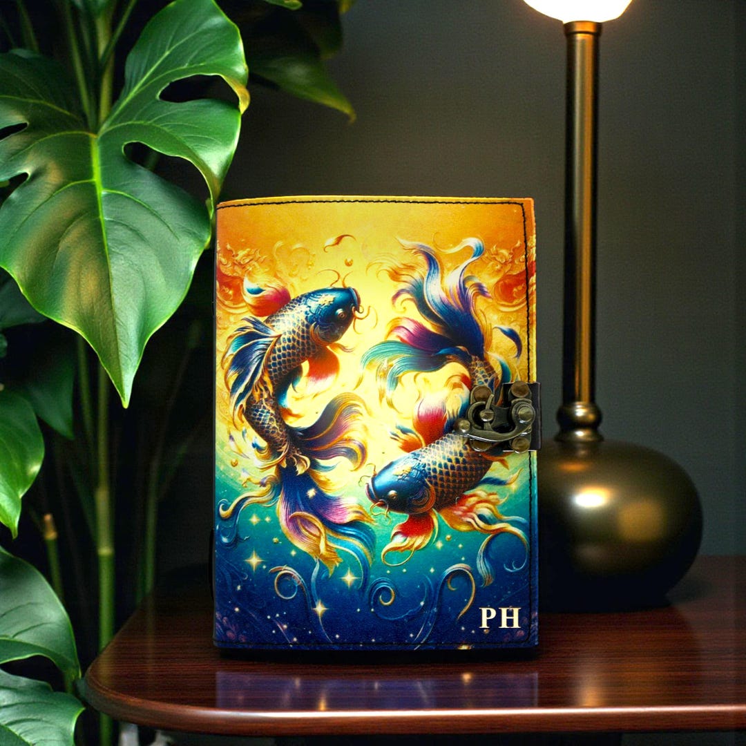 Personalized Yin Yang Koi Fish Leather Journal, Spell Book Grimoire ...