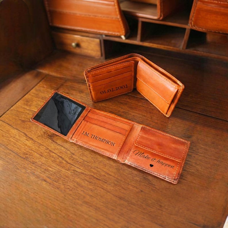Personalized Leather Wallet for Men, Handmade Engraved Trifold Wallet ...