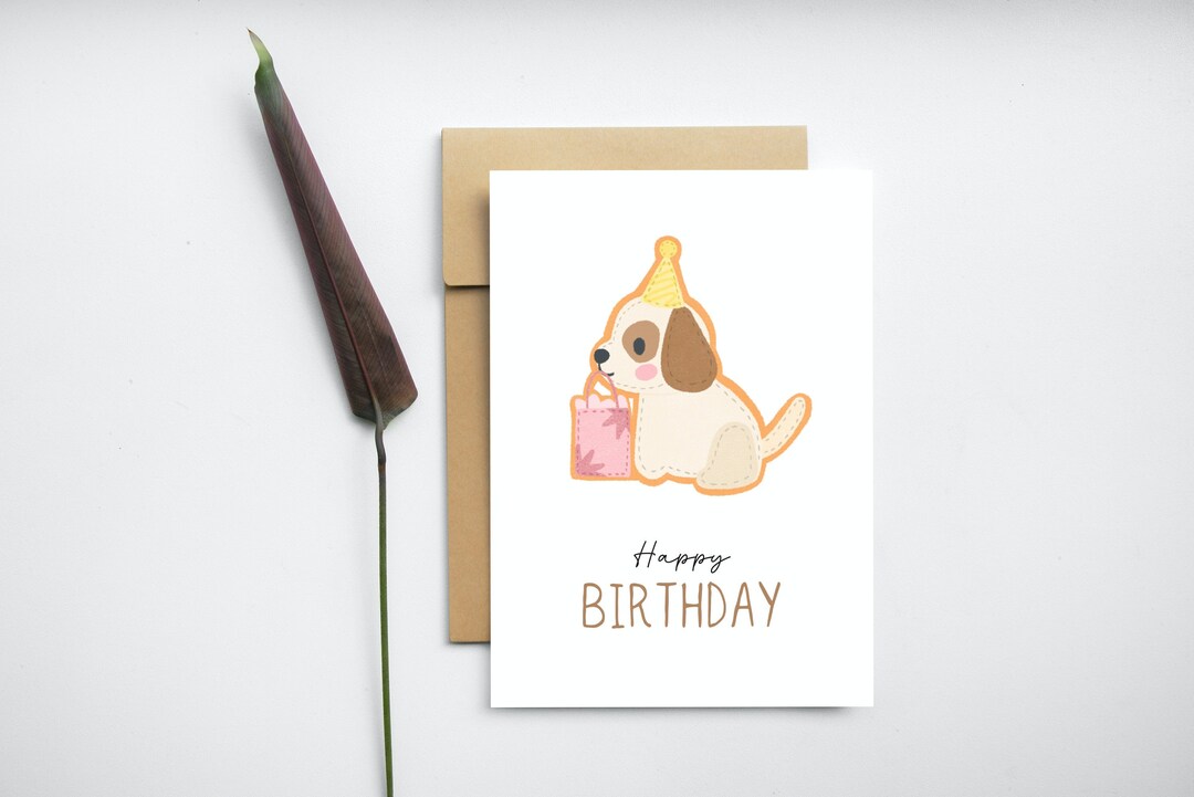 Dog Greeting Card for Kids, Printable Birthday Card, Instant Download ...