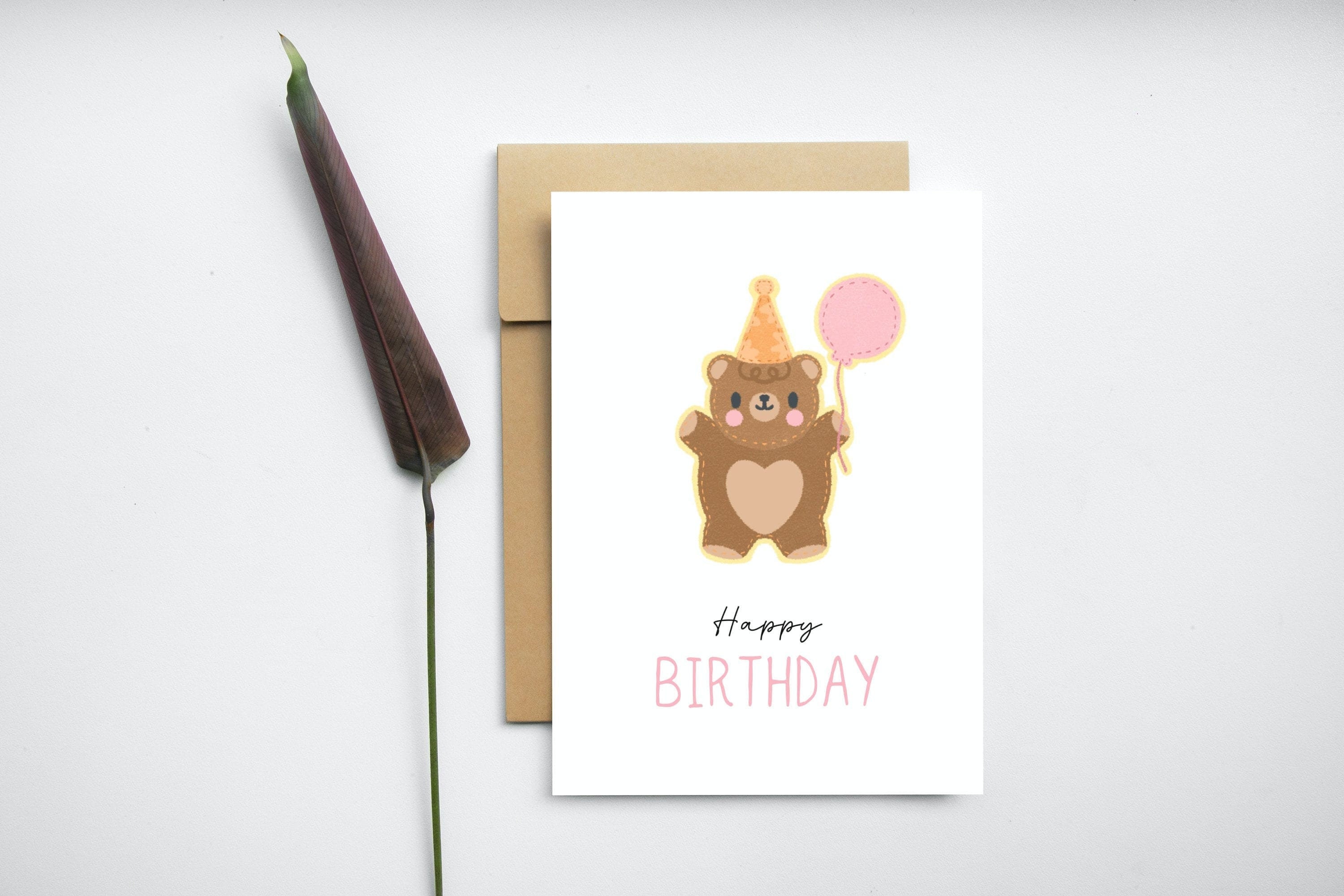 Bear Greeting Card for Kids, Printable Birthday Card, Instant Download ...