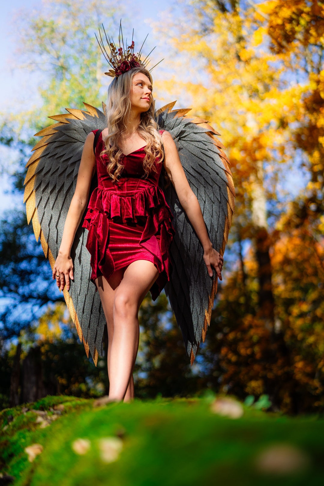Dark Wings Costume With Gold Feathers Around, Cosplay Costume ...