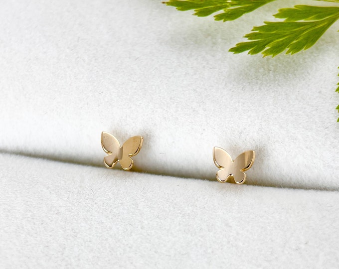 10k Solid Gold Cluster Butterfly Earrings, Triple Butterfly Studs, 3 Butterflies Earrings Studs ...