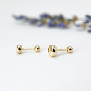 14K Solid Gold Small Flat Ball Stud Earrings, 4mm 5mm Minimalist Dainty Screw Backs Ball Stud ...