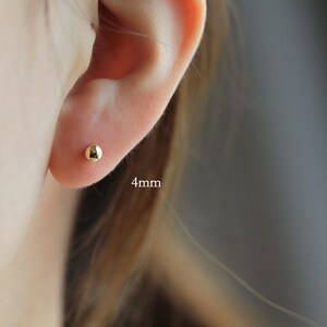 14K Solid Gold Small Flat Ball Stud Earrings, 4mm 5mm Minimalist Dainty Screw Backs Ball Stud ...