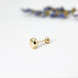 14K Solid Gold Small Flat Ball Stud Earrings, 4mm 5mm Minimalist Dainty Screw Backs Ball Stud ...