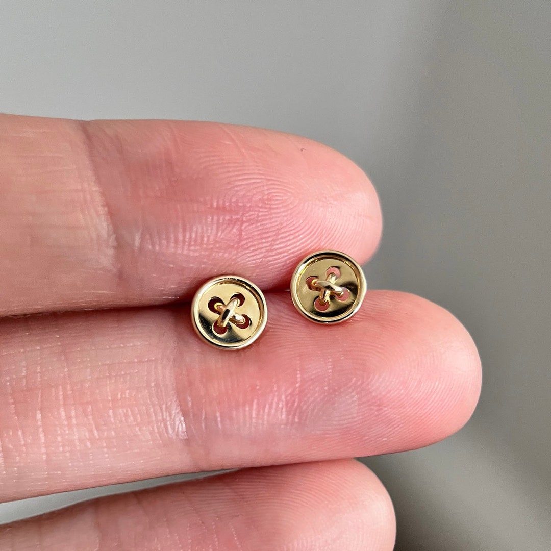 9K Real Solid Gold Small Button Screw Back Stud Earrings, Solid Gold ...