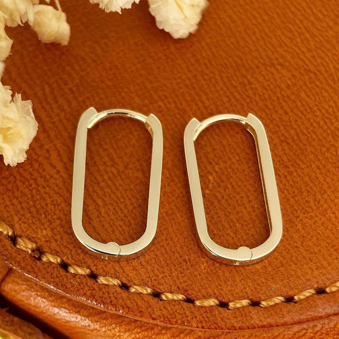 14K Solid Yellow Gold U Hoop Earrings, Minimalist Huggie Hoops, Jewelry ...