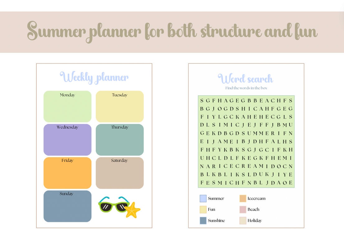 Printable Summer Planner for Kids Monthly Planning, Weekly Planning ...