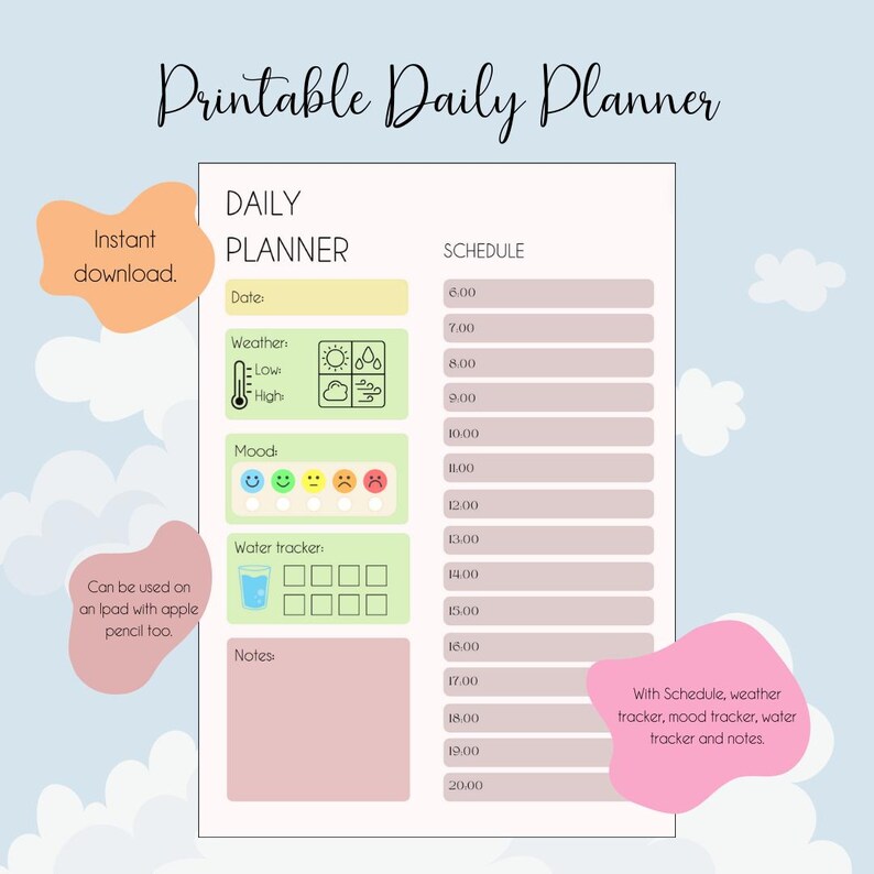 Daily Planner, Printable Daily Planner, Digital Daily Planner, Daily ...