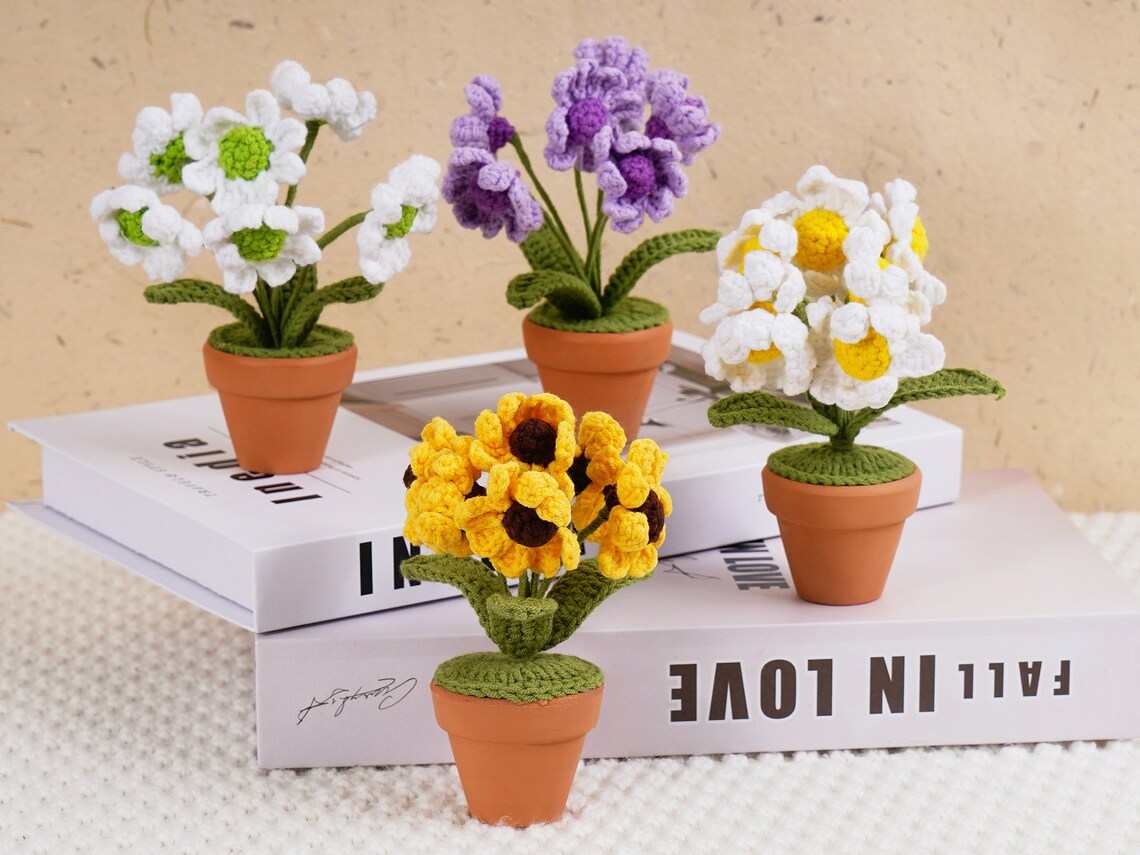 Mini Crochet Daisy Flower Pot,crochet Daisy in Pot,crochet Flowers Pot ...