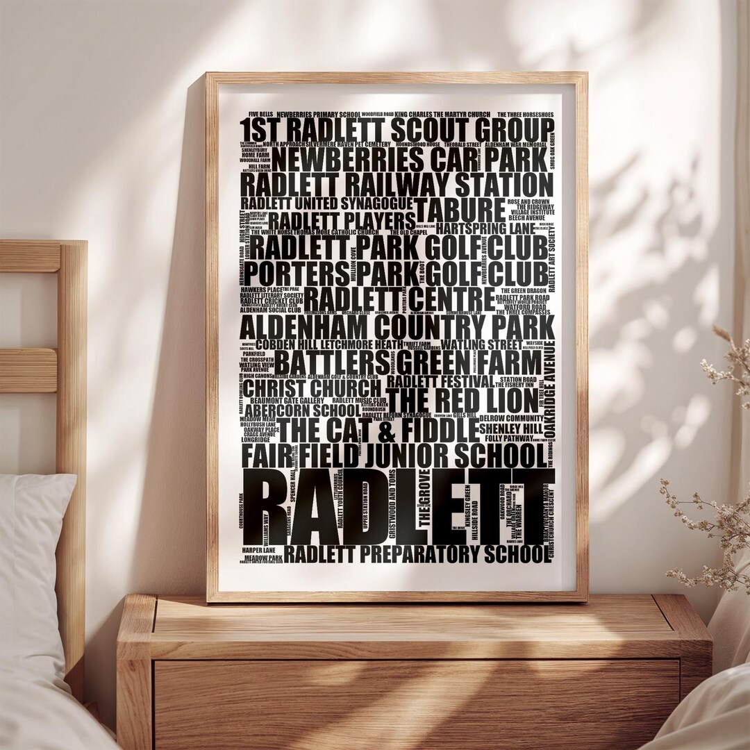 Radlett Landmarks Typographic Art Print: Radlett Culture Gift - Etsy UK