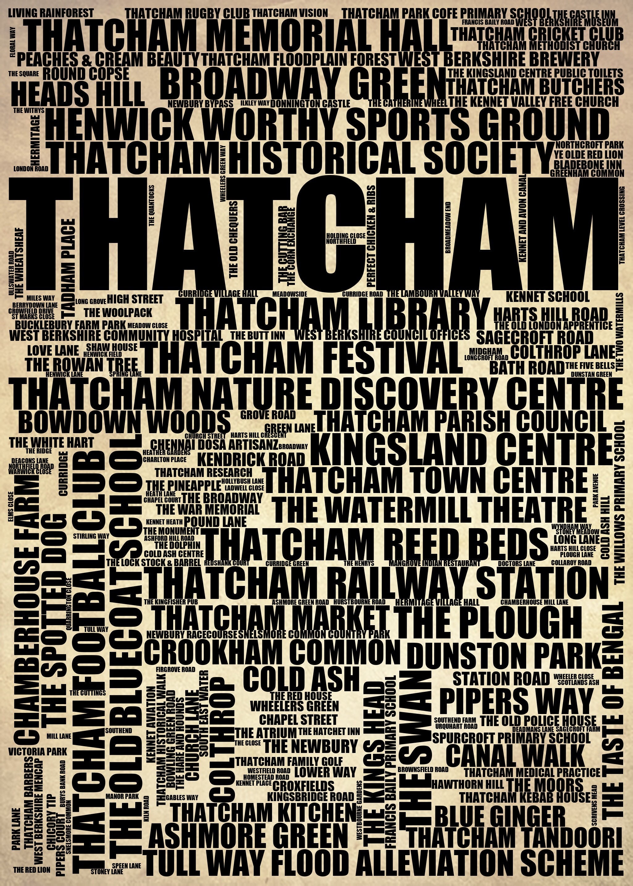 Thatcham Landmarks & Culture: Premium Typographic Art Print - Etsy UK