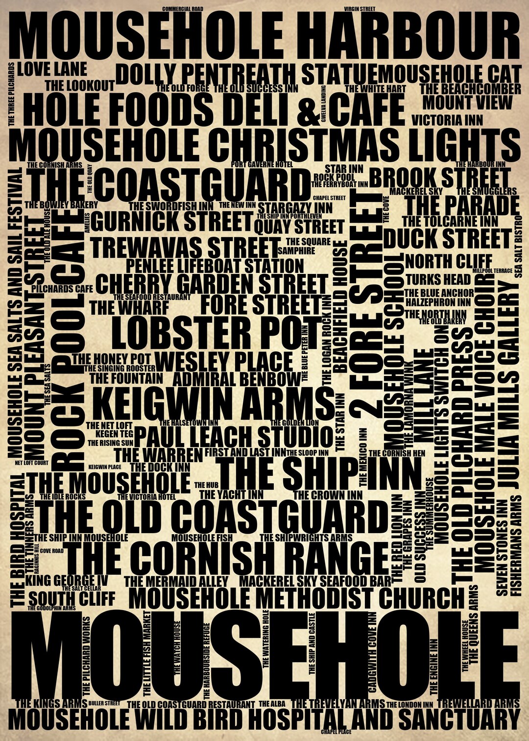 Mousehole Landmarks & Culture: Premium Typographic Art Print - Etsy