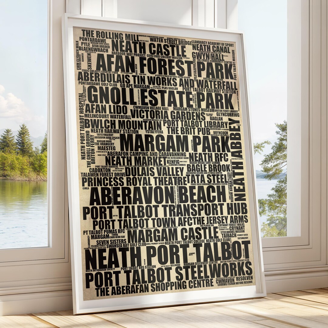 Neath Port Talbot Landmarks Art Print: Typographic Culture Gift - Etsy UK