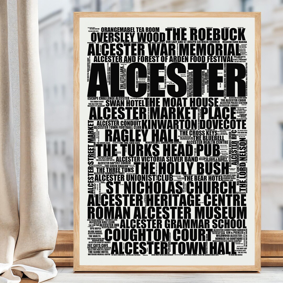 Alcester Landmarks Art Print: Typographic Town Culture Gift - Etsy
