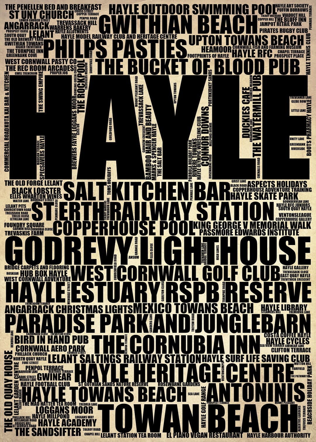 Hayle Landmarks & Culture: Premium Typographic Art Print - Etsy