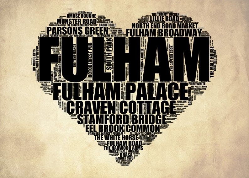 Fulham Landmarks Typographic Art Print: UK Culture Gift - Etsy