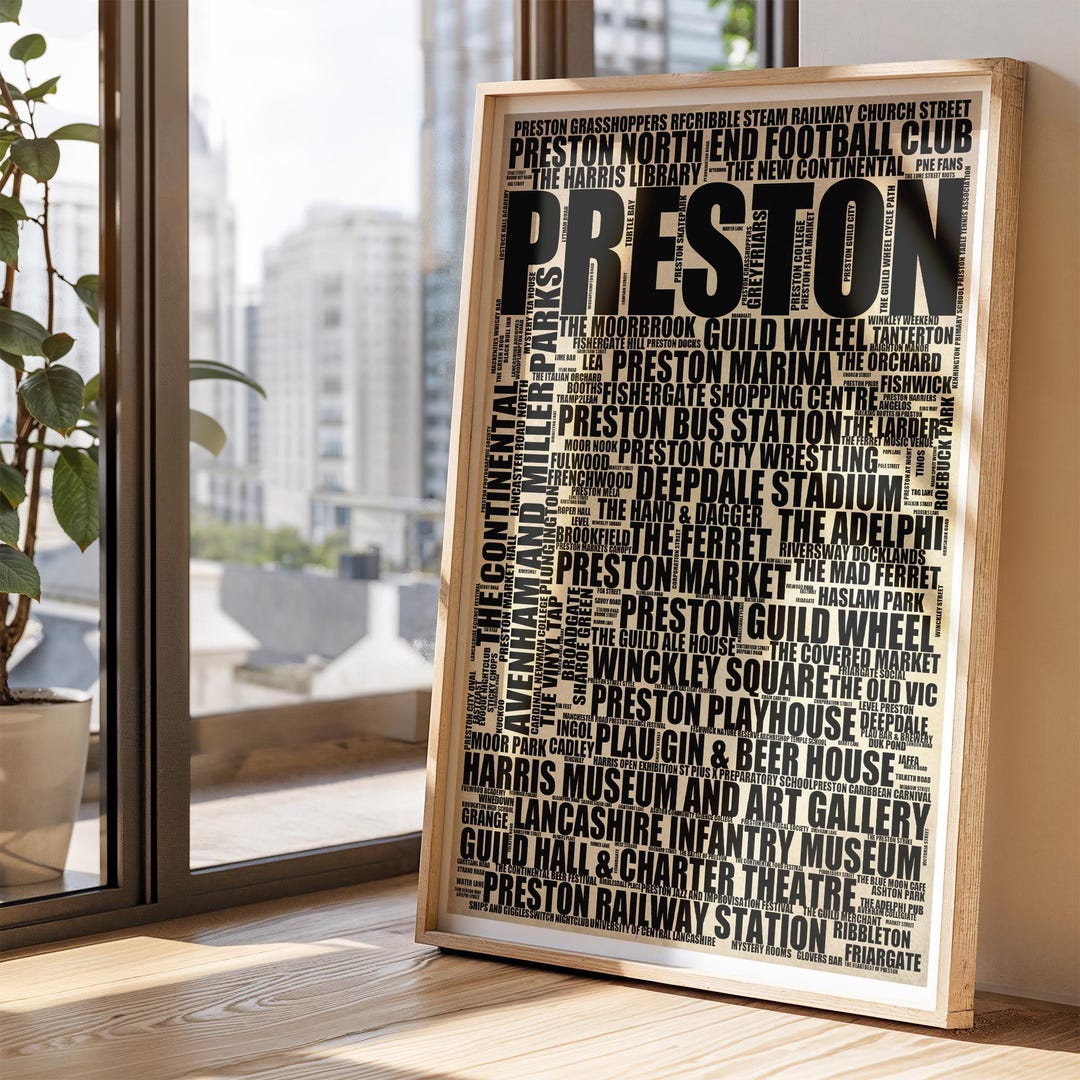 Preston Landmarks Typographic Art Print: UK Culture Gift - Etsy