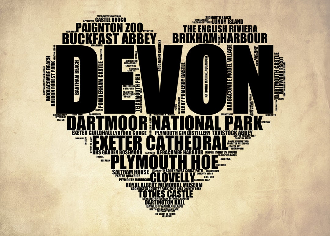 Devon Landmarks & Culture: Premium Typographic Art Print - Etsy