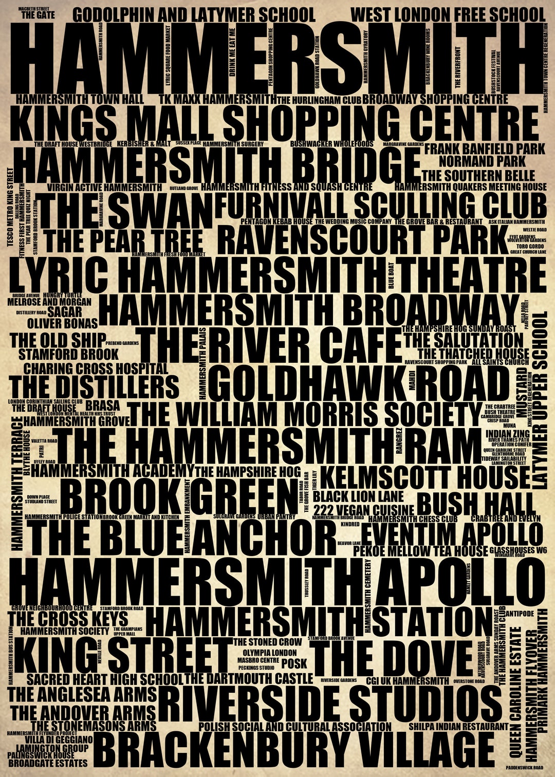Hammersmith Landmarks & Culture: Premium Typographic Art Print - Etsy