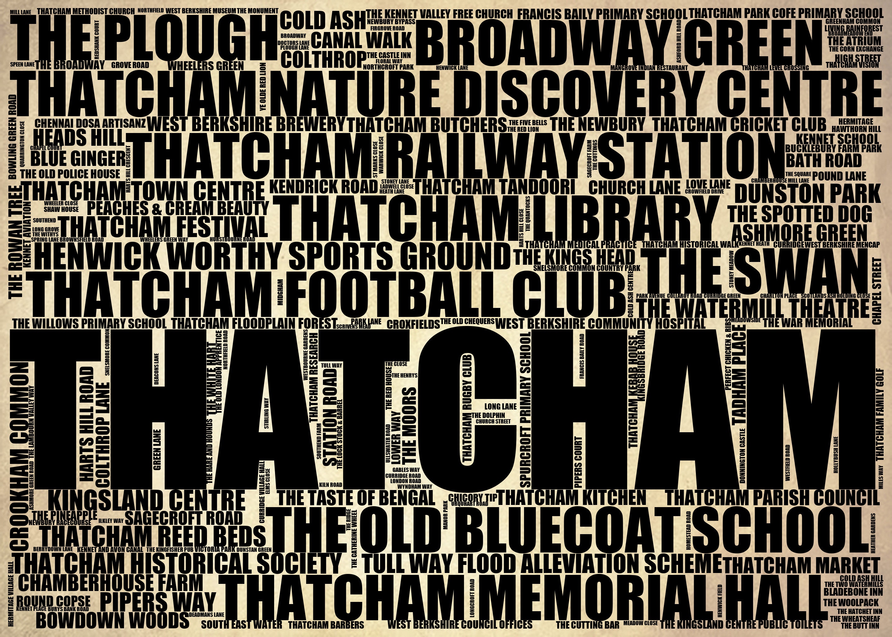 Thatcham Landmarks & Culture: Premium Typographic Art Print - Etsy UK