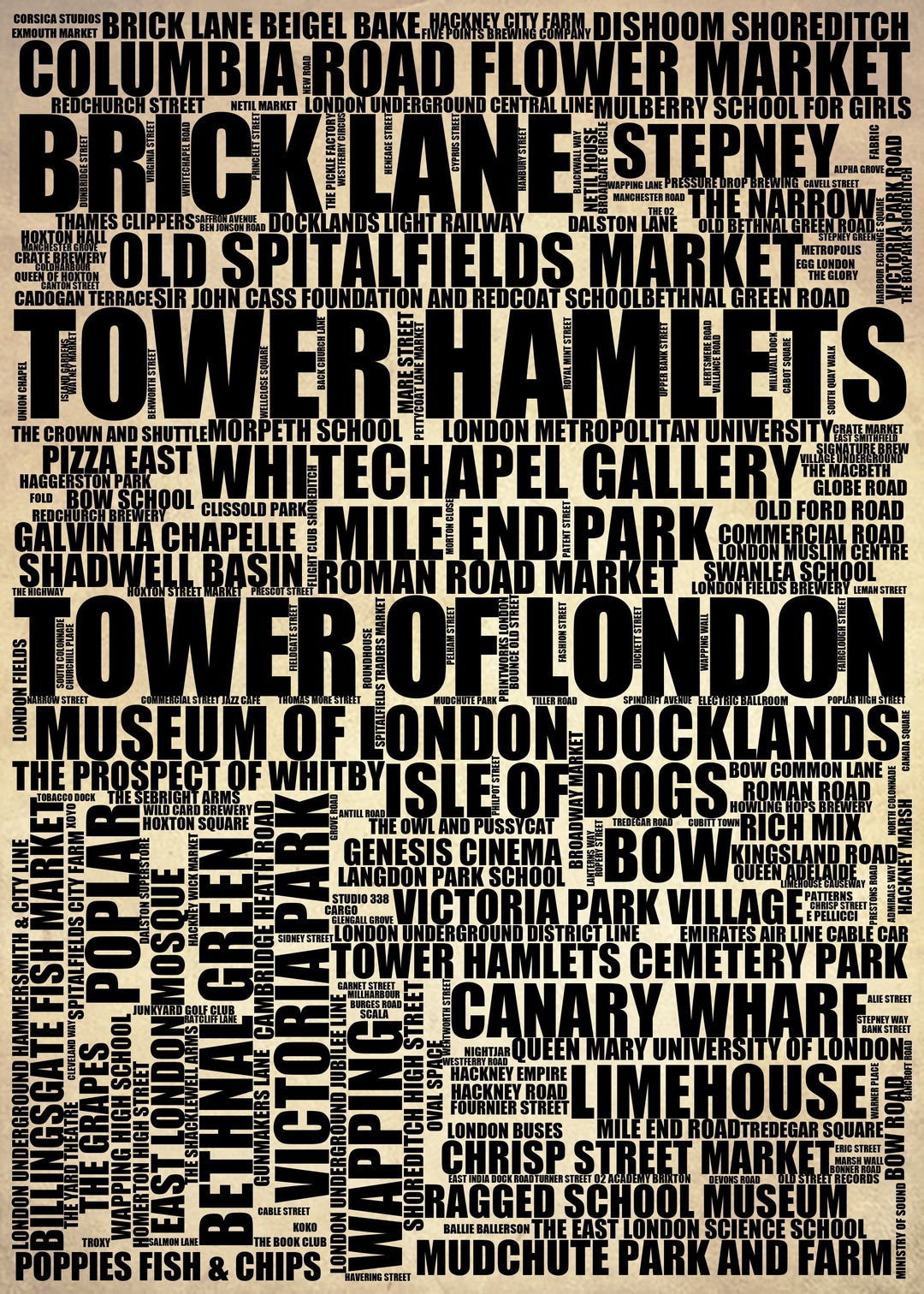 Tower Hamlets Landmarks & Culture: Premium Typographic Art Print - Etsy UK