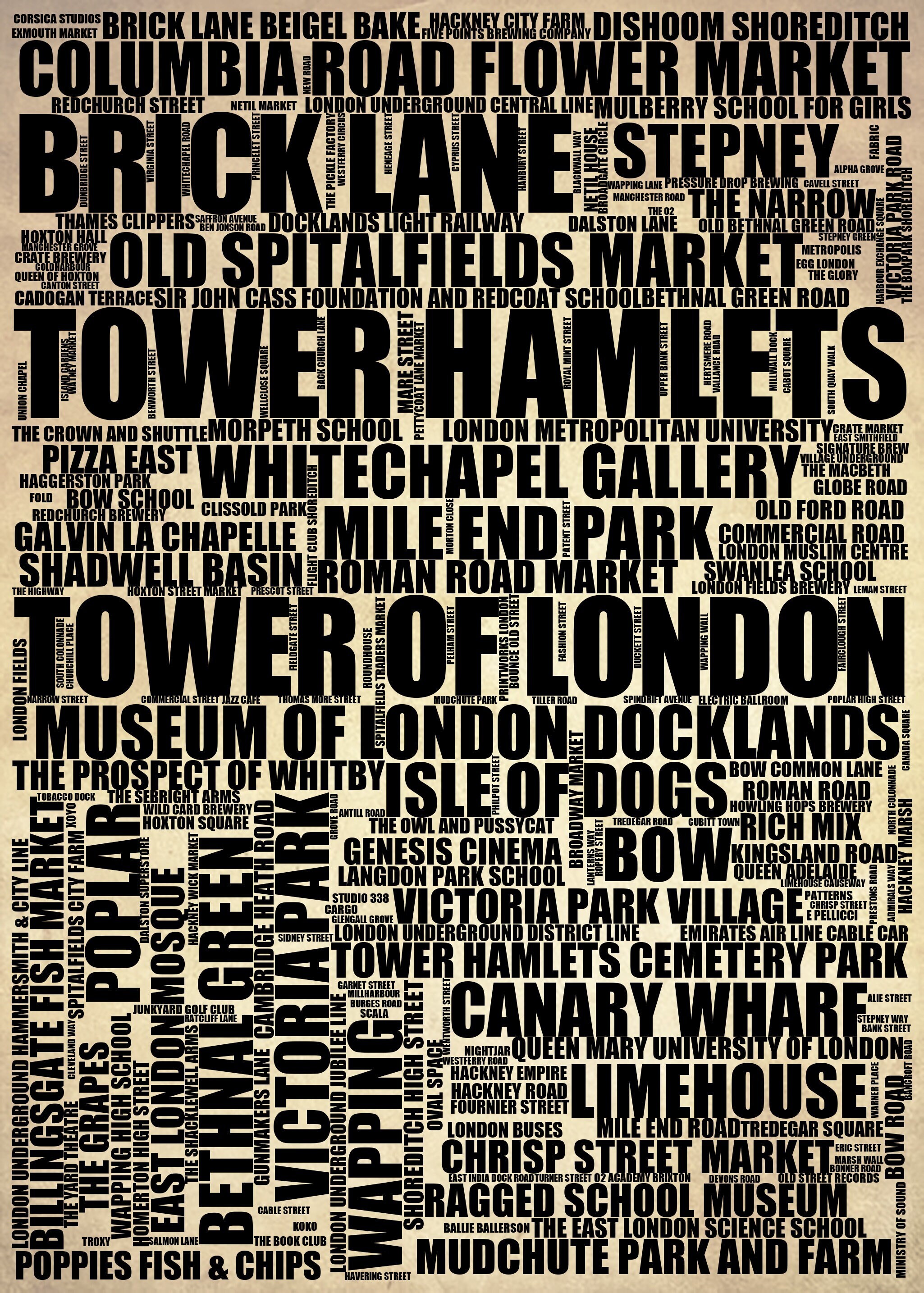 Tower Hamlets Landmarks & Culture: Premium Typographic Art Print - Etsy UK