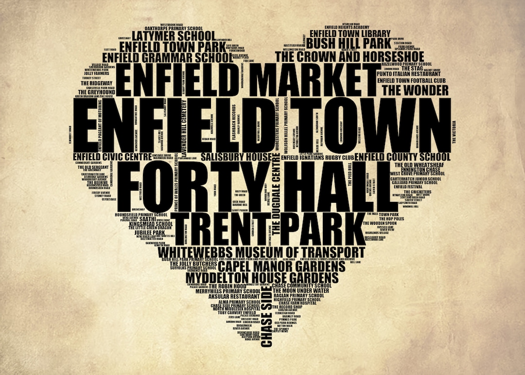 Enfield Town Landmarks Art Print: Typographic Culture Gift - Etsy UK