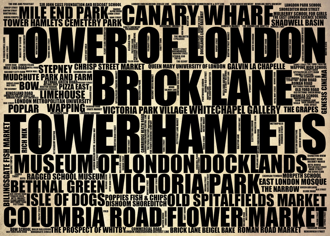 Tower Hamlets Landmarks & Culture: Premium Typographic Art Print - Etsy UK
