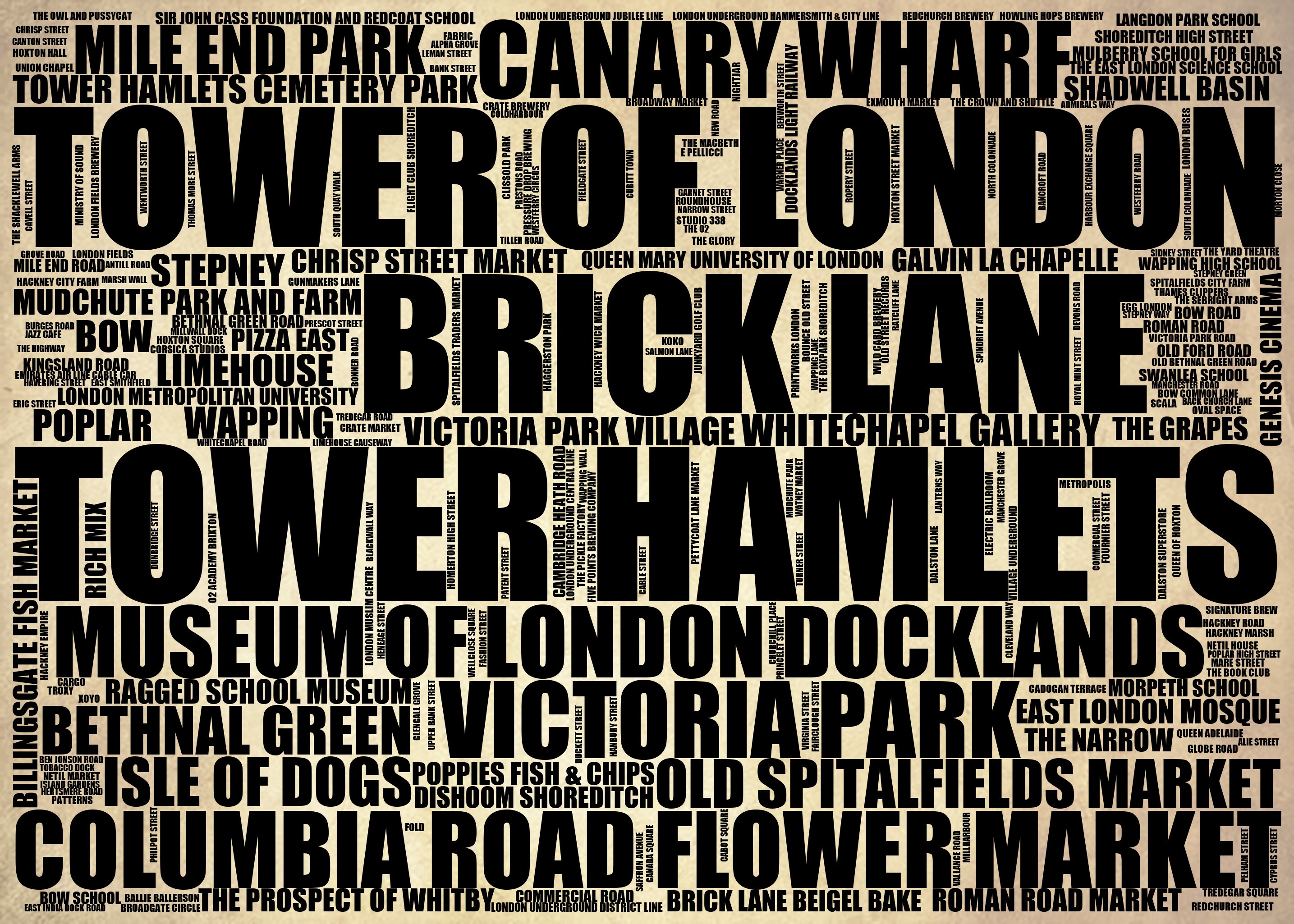 Tower Hamlets Landmarks & Culture: Premium Typographic Art Print - Etsy UK
