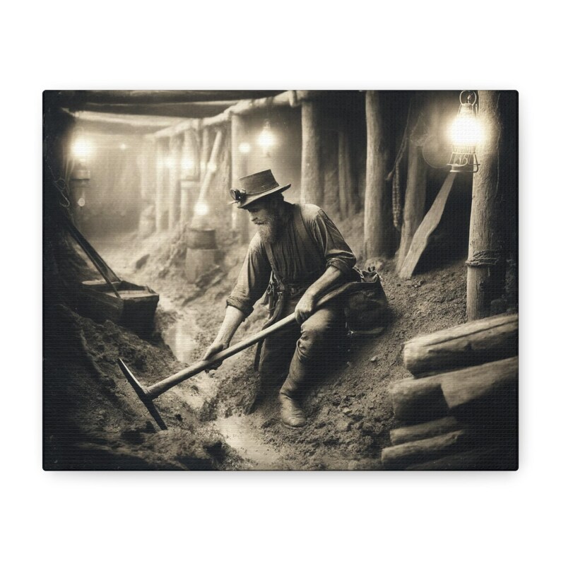 Miners Canvas Wall Art, Historical Mining Scene Wall Art, Western Miner ...