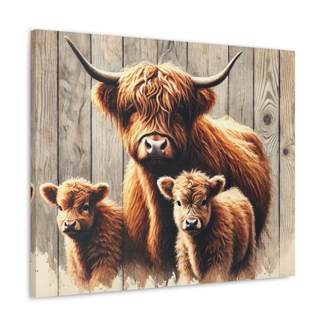 Scottish Highland Calves & Cow Canvas Print, Highland Cow Wall Art ...