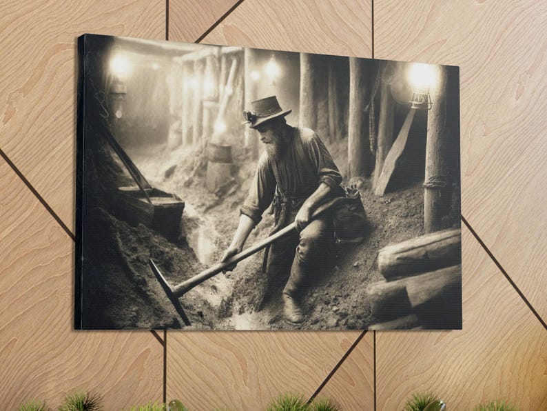Miners Canvas Wall Art, Historical Mining Scene Wall Art, Western Miner ...