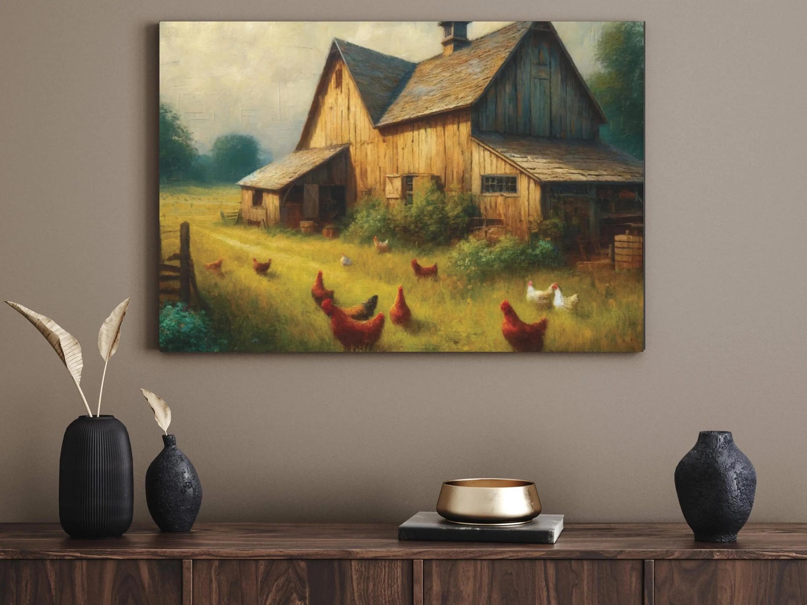 Barnyard Animals Countryside Canvas Wall Art, Farmhouse Canvas Rustic ...