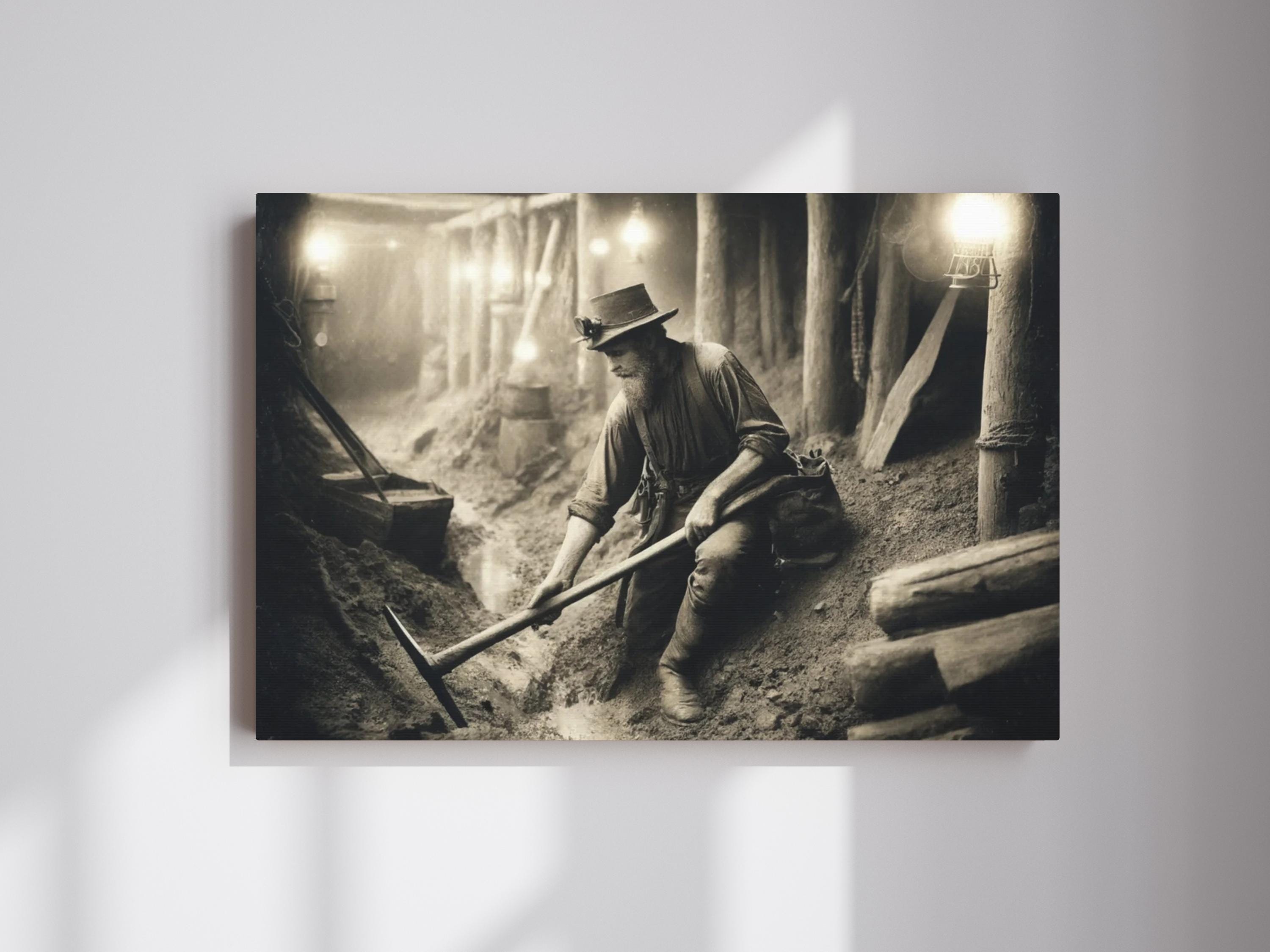 Miners Canvas Wall Art, Historical Mining Scene Wall Art, Western Miner ...